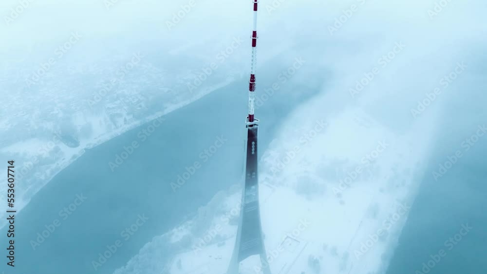 Vidéo Stock Aerial view of the Riga Radio and TV Tower in Riga, Latvia ...