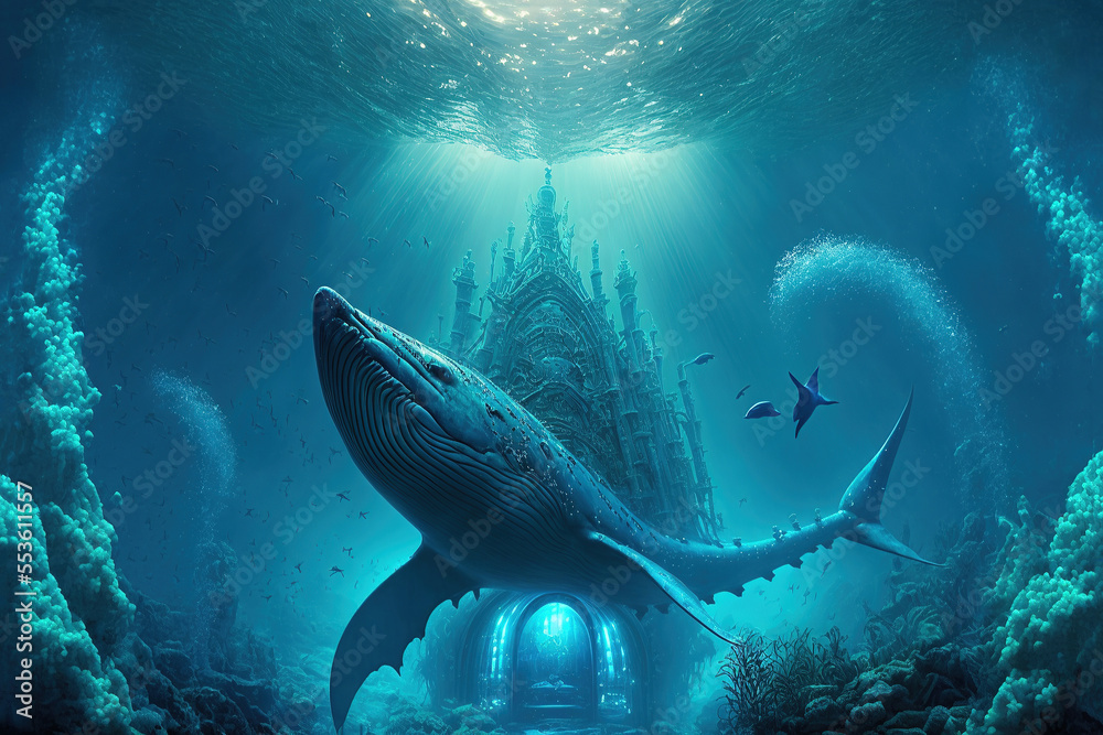 Underwater ancient city in the depths of the ocean. Atlantis lost world ...