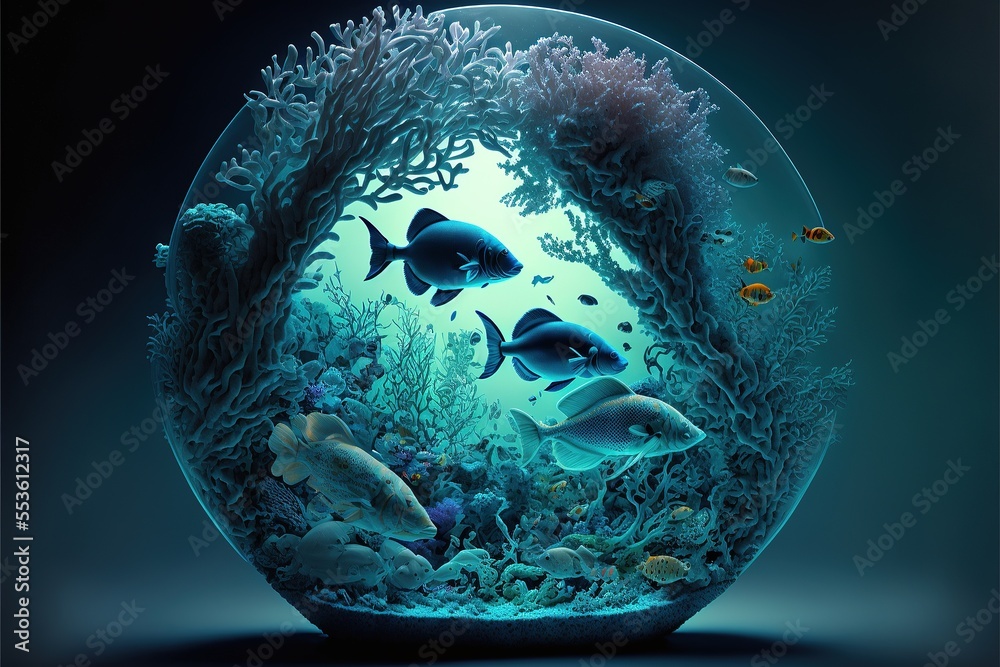 Underwater world at the depth of the ocean. Underwater gorges and ...