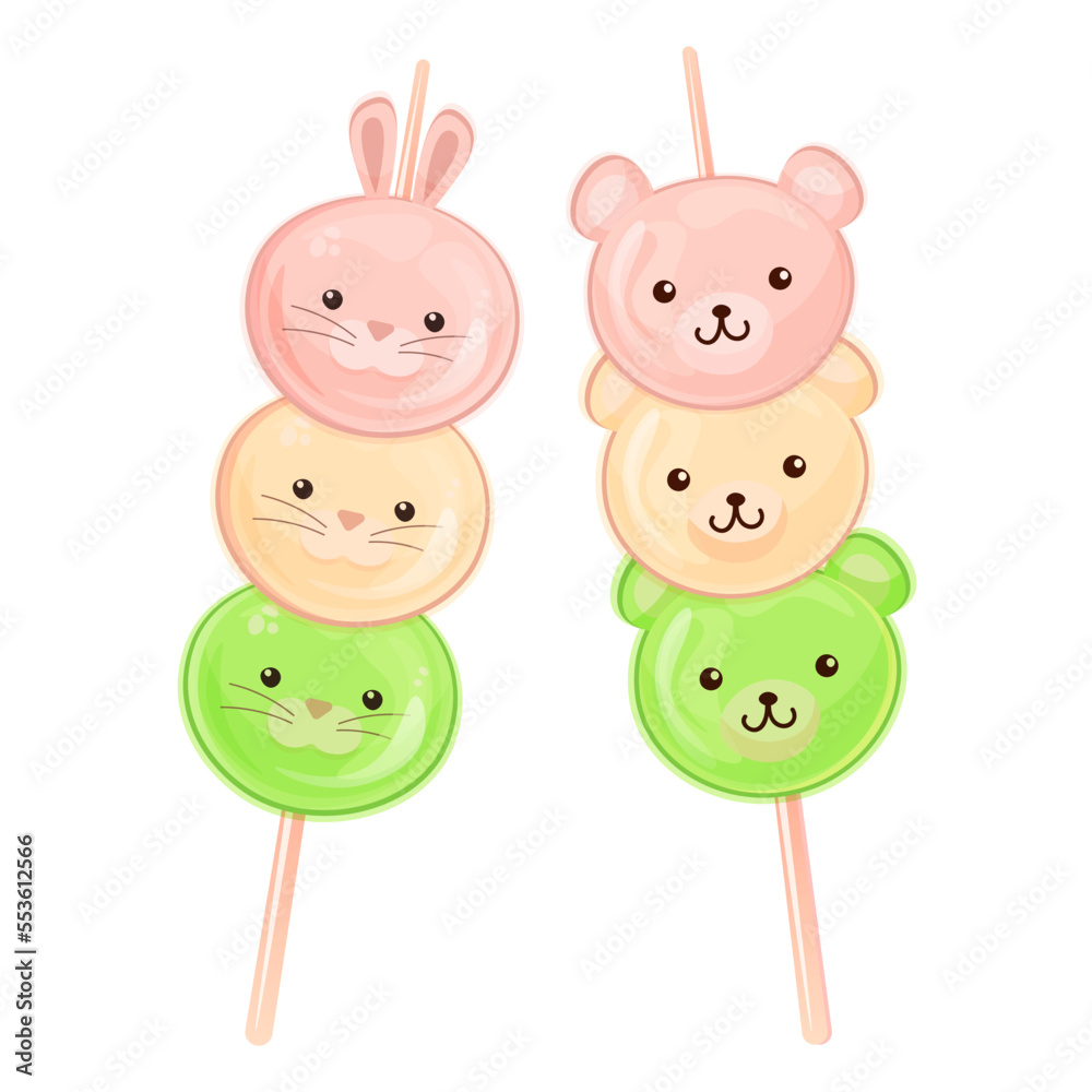 Dango bear and bunny. Japanese traditional cuisine dishes Sanshoku ...