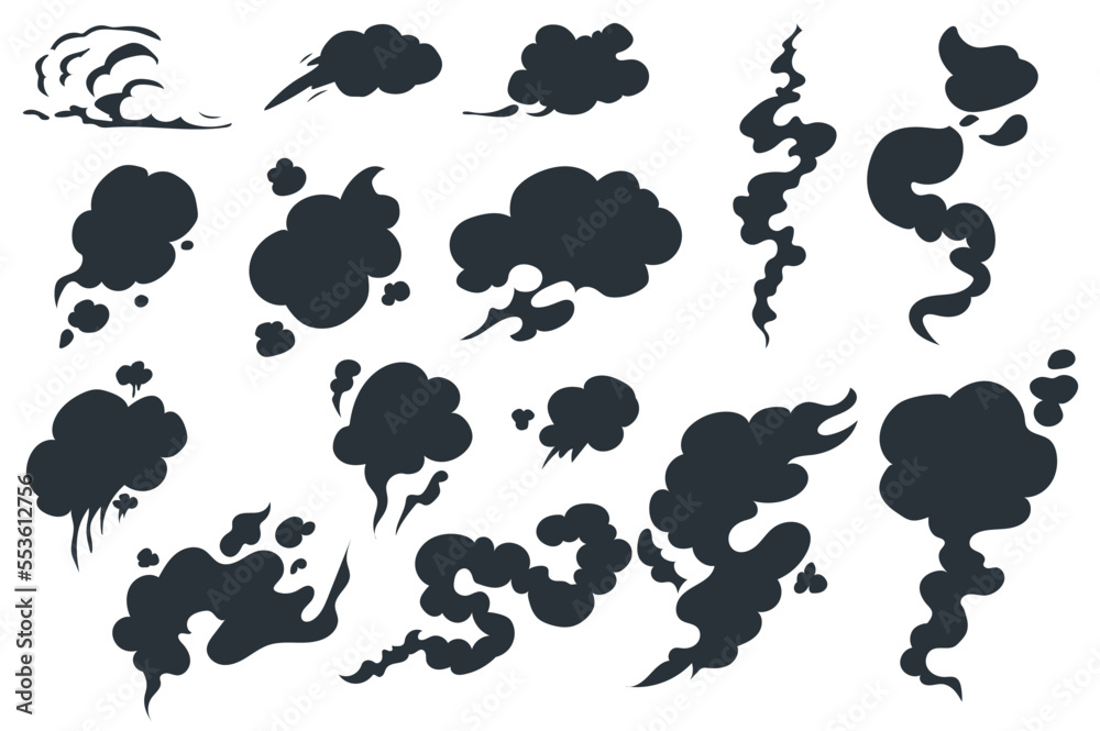 Smoke silhouettes isolated graphic elements set in flat design. Bundle ...