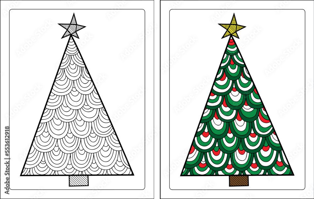 Christmas Tree Coloring Page for kids Stock Vector | Adobe Stock
