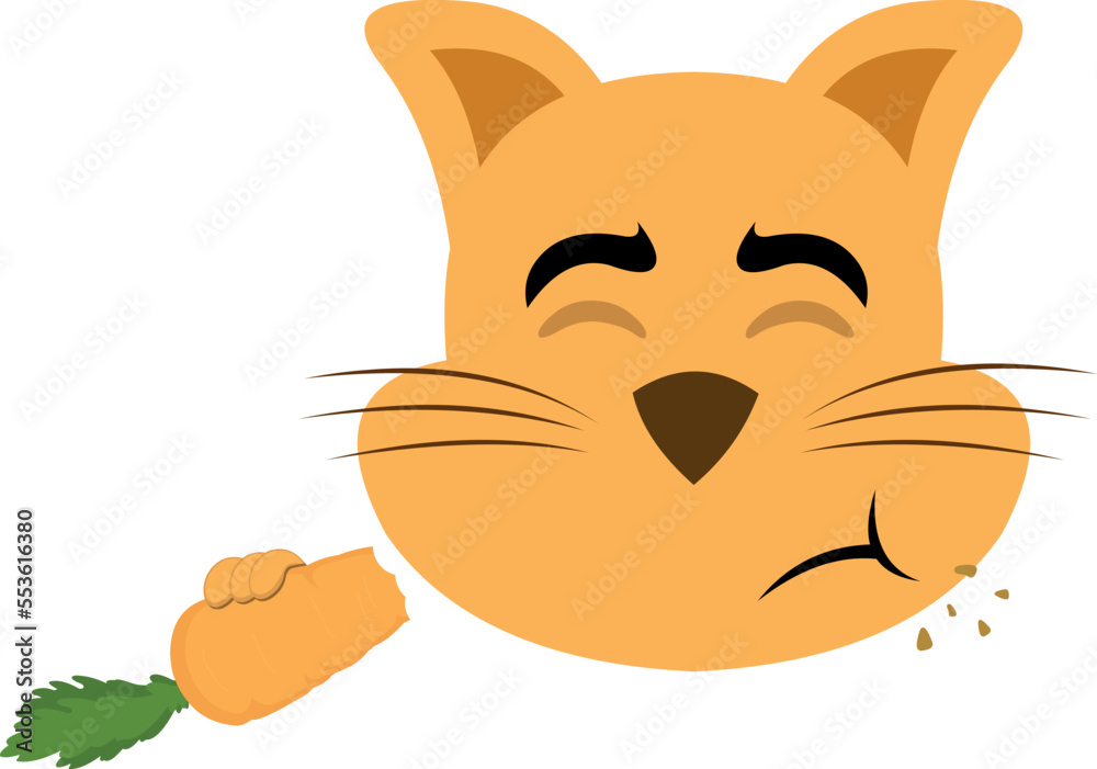 vector illustration of emoticon of the face of a cartoon cat eating a ...