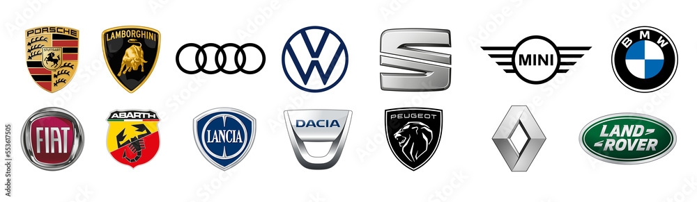 Automotive Car Logo Collection. Lamborghini, Porsche, Audi, VW, Seat ...