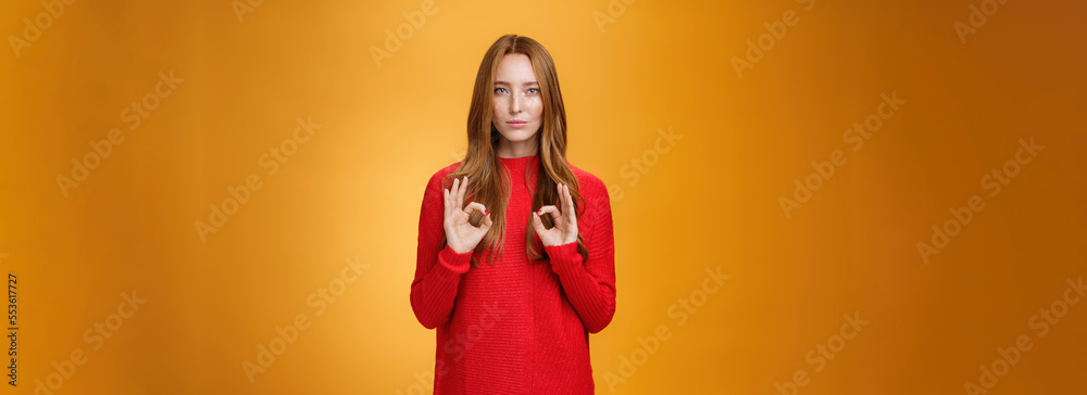 Calm and confident girl showing self-assurance and professionalism as ...
