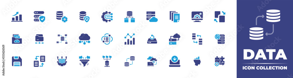 Data icon Collection. Duotone color. Vector illustration. Containing ...