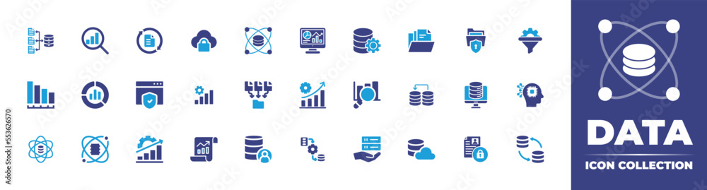 Data icon Collection. Duotone color. Vector illustration. Containing ...