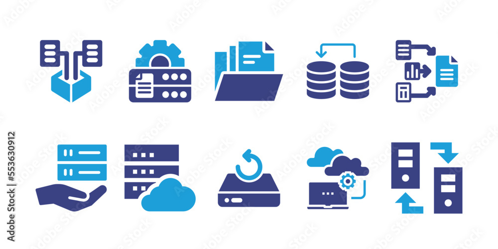 Data Icon Set Duotone Color Vector Illustration Containing