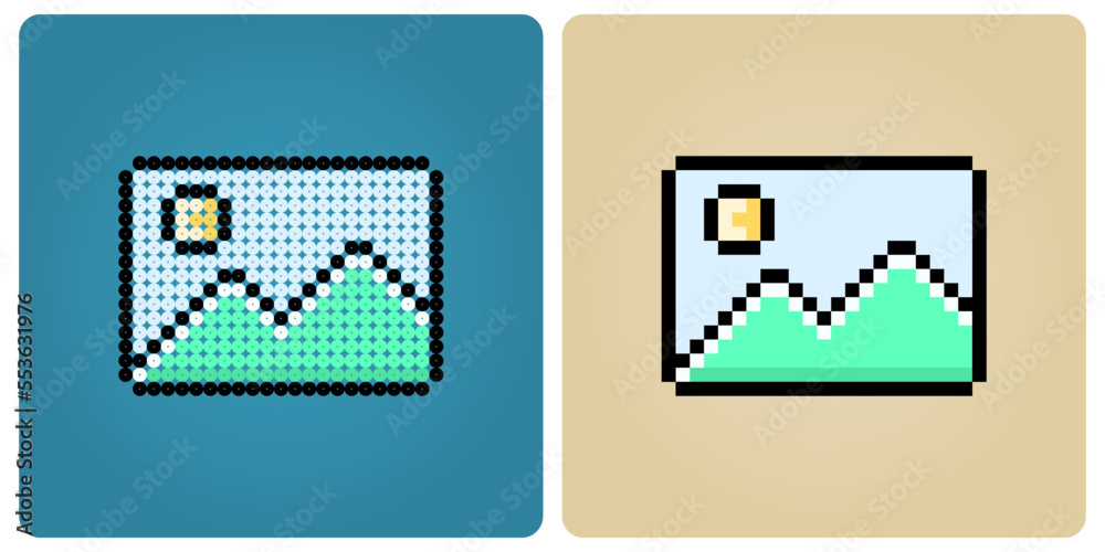 Pixel 8 bit frame of gallery. game assets in vector illustrations ...