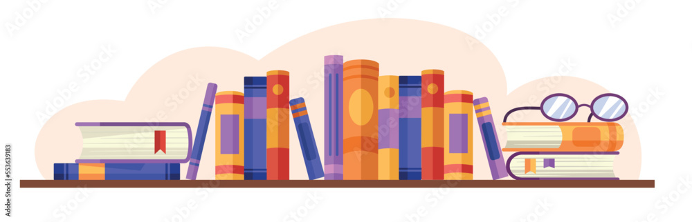Book shelf concept. Home library, corner of education and ...