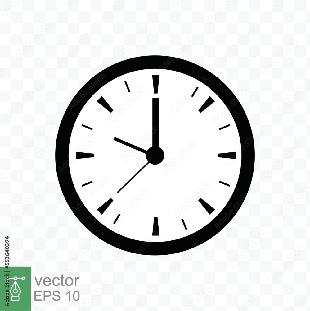 Clock icon. Simple flat style. Circle wall clock face, black analog ...