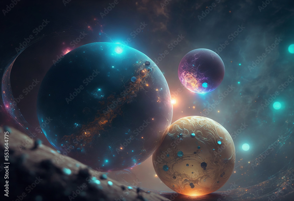 celestial bodies mix with planets and milky ways, ultra realistic ...