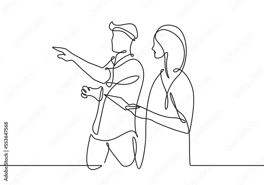 Business Concept Continuous One Line Drawing with Woman and Man Talking ...