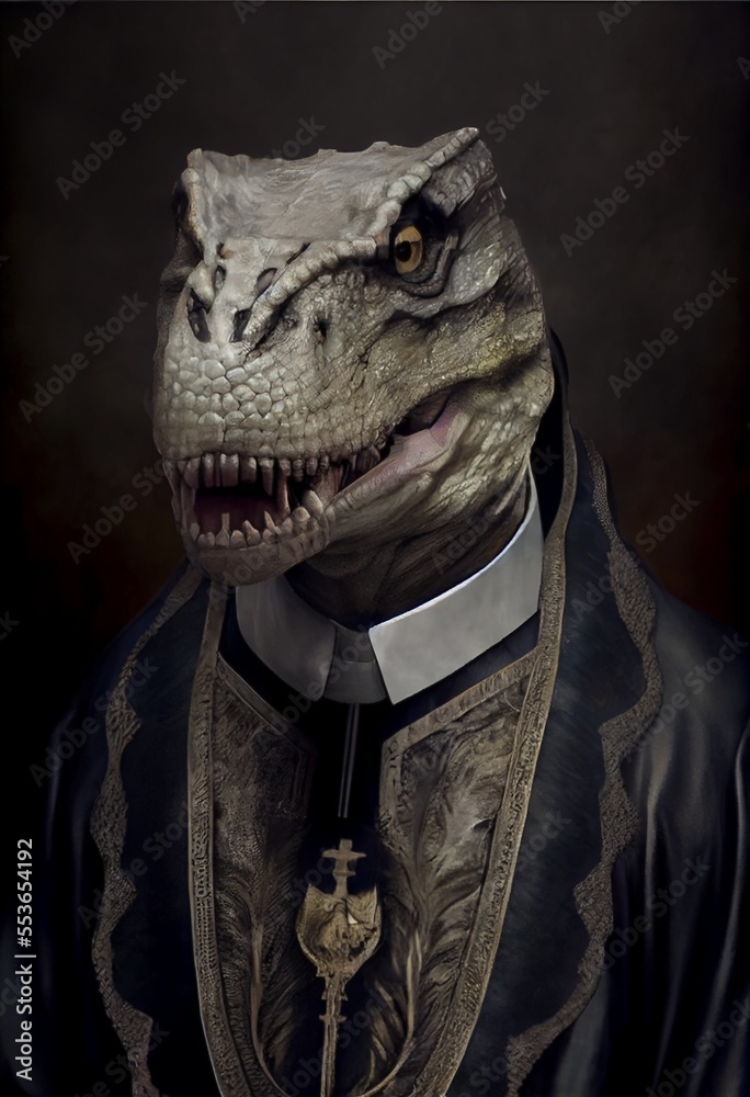 Generative AI abstract render of a T-Rex as a priest Stock Illustration ...