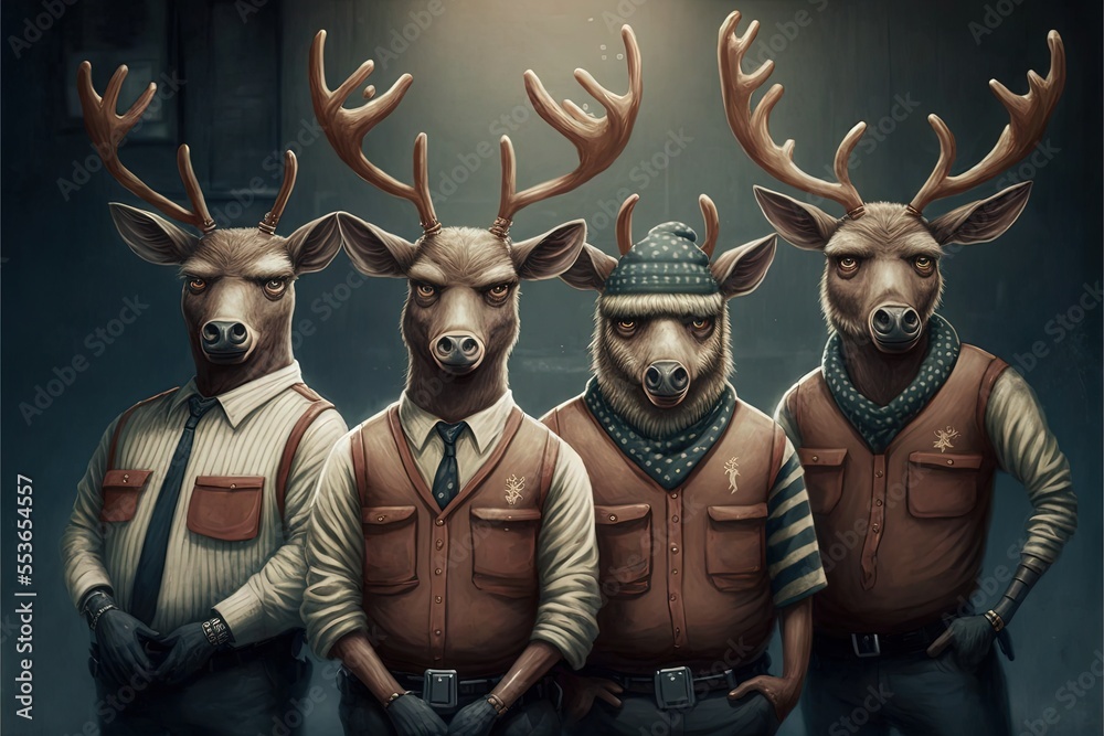 Deer mafia, reindeers as gang members, generative ai illustration ...