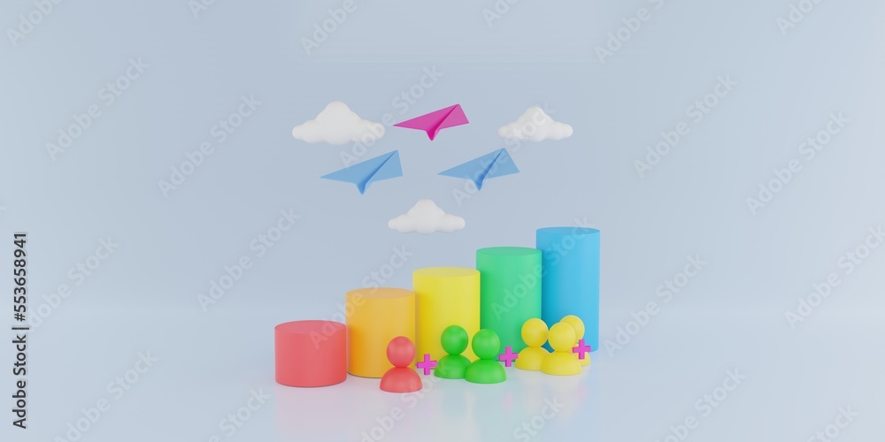 Red, orange, yellow, green and blue growing graph bars on background ...