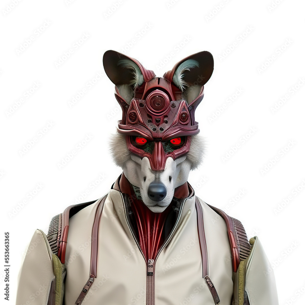 Cyborg dog wearing a scifi costume. Anthropomorphic cyber dog. Digital ...