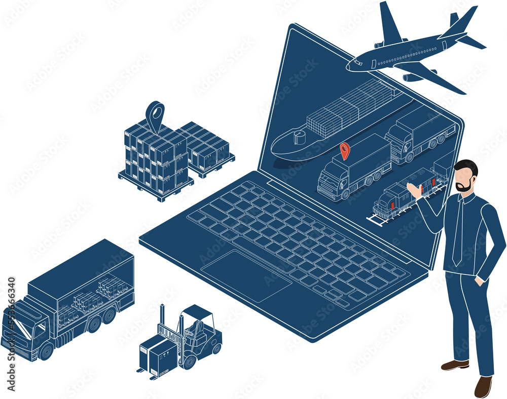 3D isometric Global logistics solutions landing page concept with Smart ...