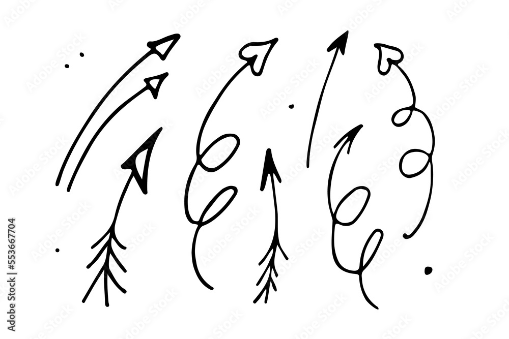 Arrow set. Hand-drawn vector curved arrows. Arrow collection. Arrows ...