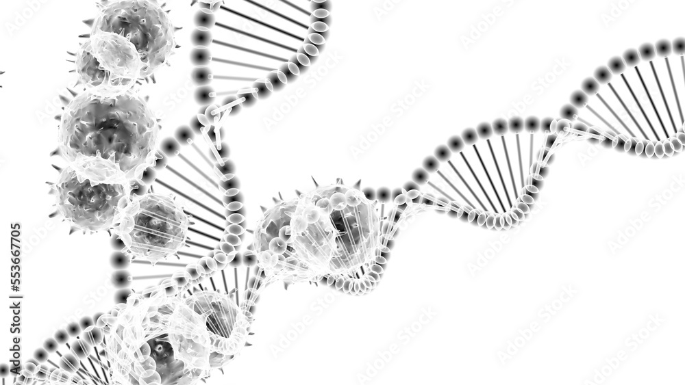 X-ray Molecular structure, DNA model structure and red virus under ...