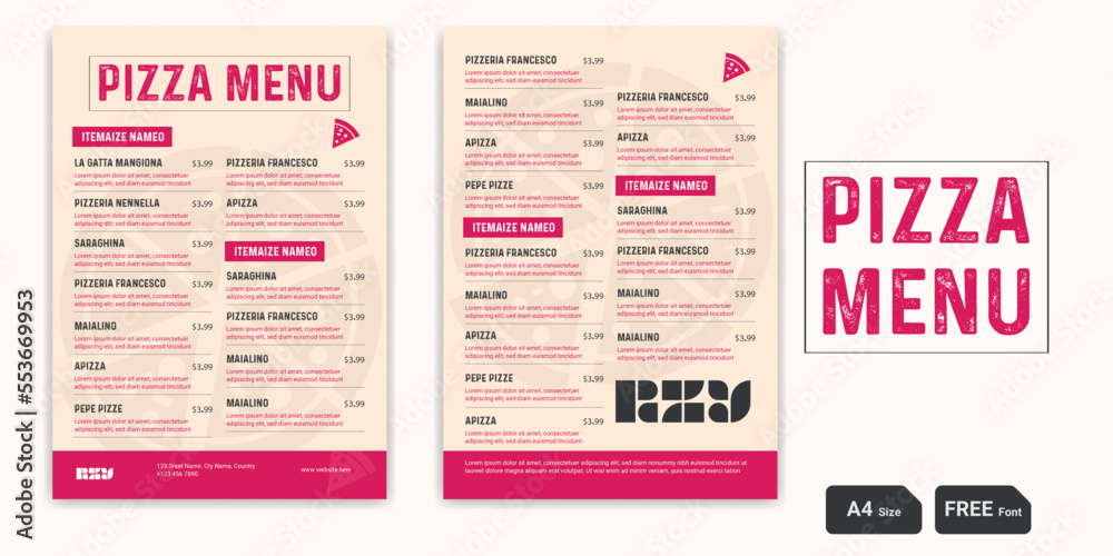 Pizza Menu Design Layout Food Menu Design Elegant Restaurant Menu Stock ...