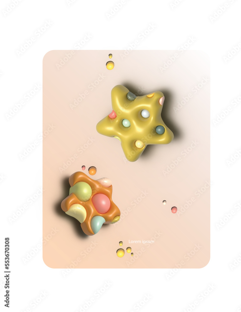 Cute fluffy stars in 3d illustration with many dots look good for baby ...