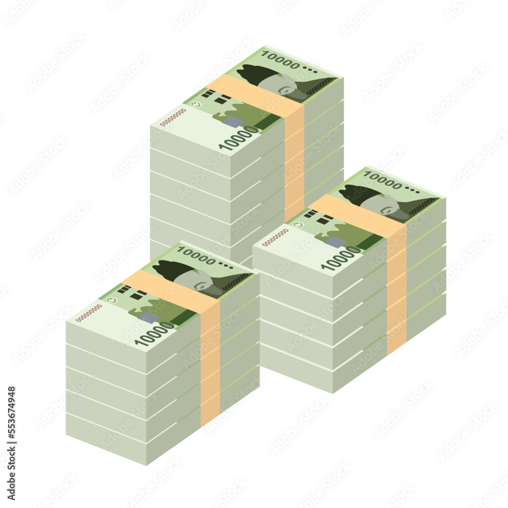 South Korean Won Vector Illustration. South Korea money set bundle ...