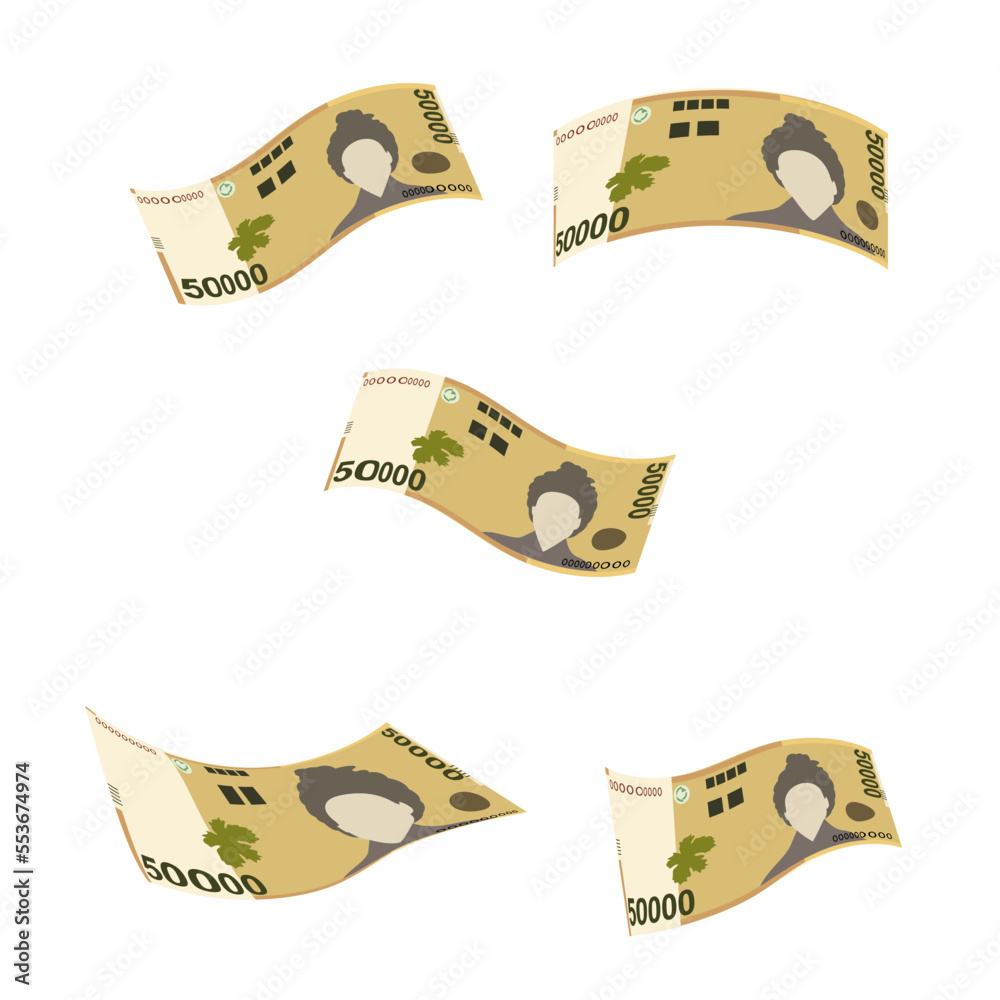 South Korean Won Vector Illustration. South Korea money set bundle ...