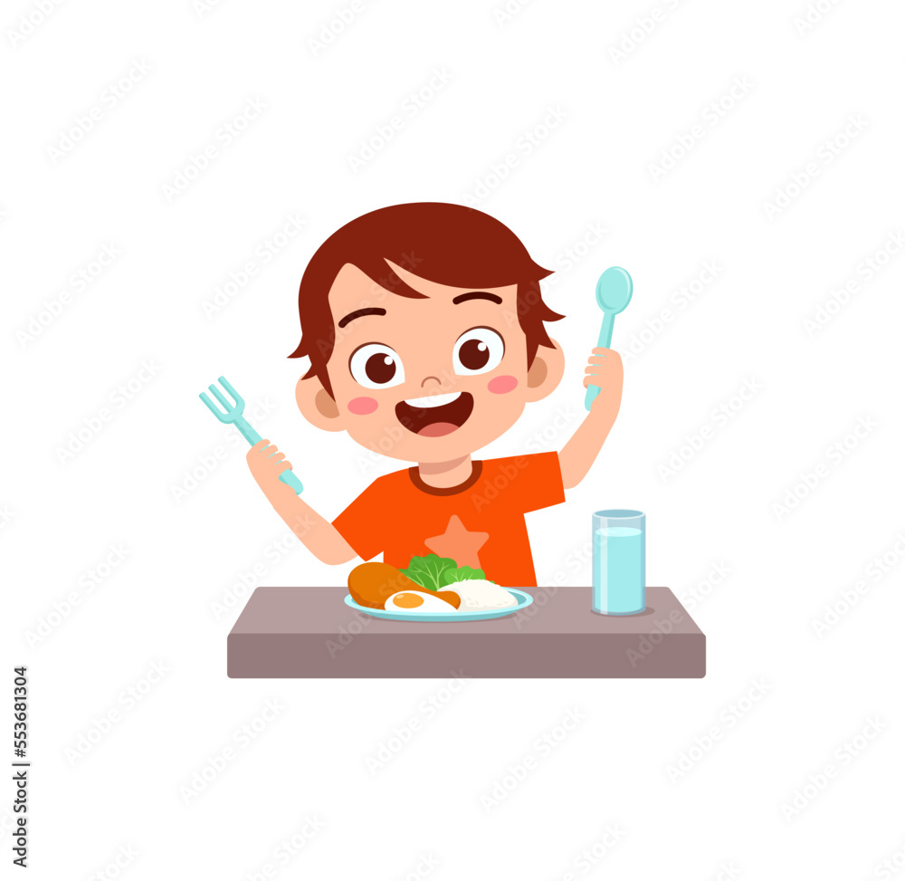 little kid do breakfast with healthy food Stock Vector | Adobe Stock