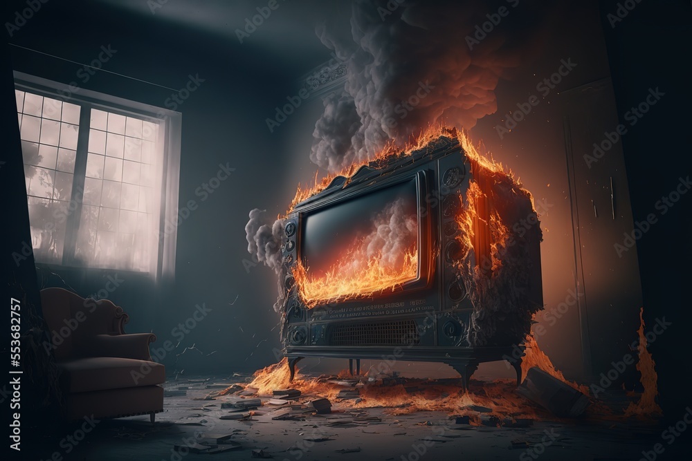 Fire flames engulfed the house and clouds of black smoke inside a ...