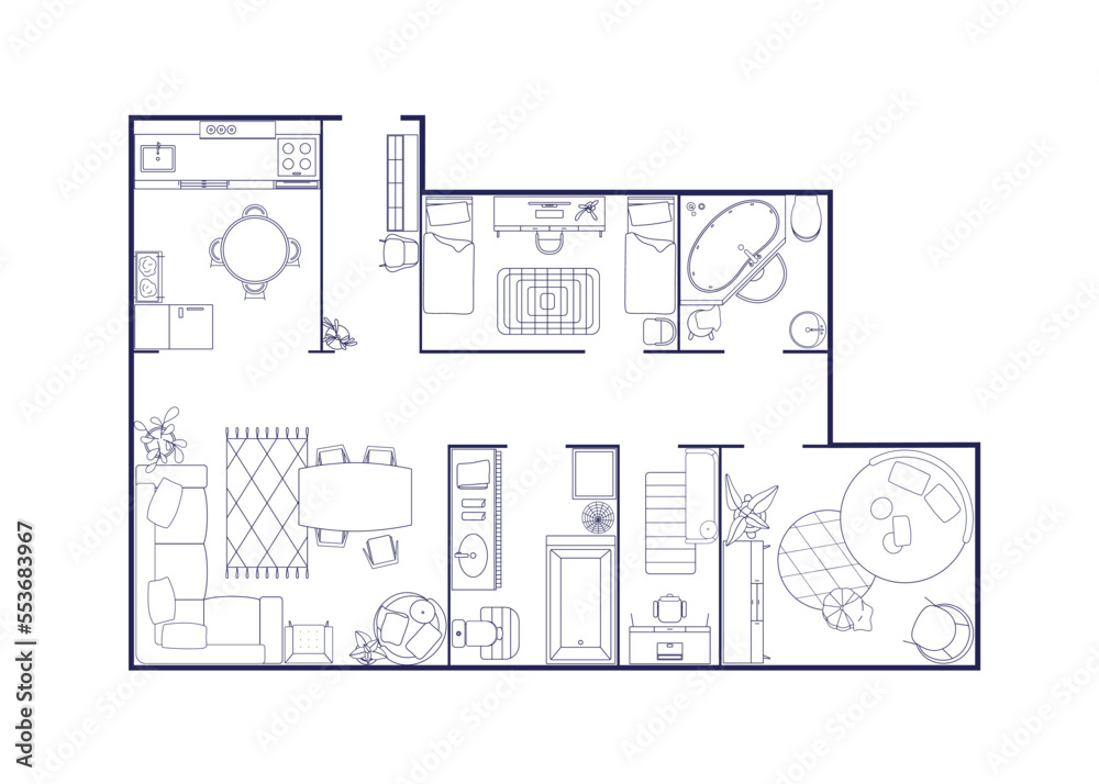 Apartment floor plan, top view. Contoured flat interior design layout ...