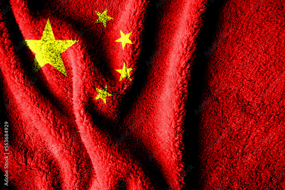 Towel fabric pattern flag of China. The texture of the wrinkled surface ...