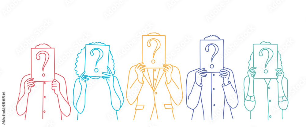 Colleagues holding question mark symbol. Stock Vector | Adobe Stock