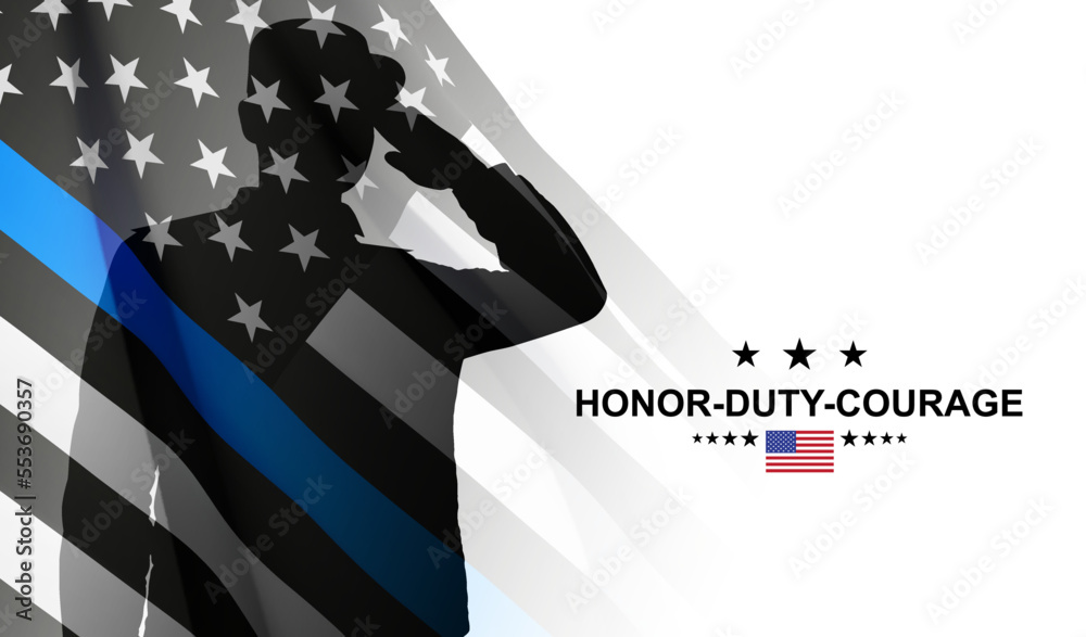 Thin Blue Line. American flag with police blue line on a white ...