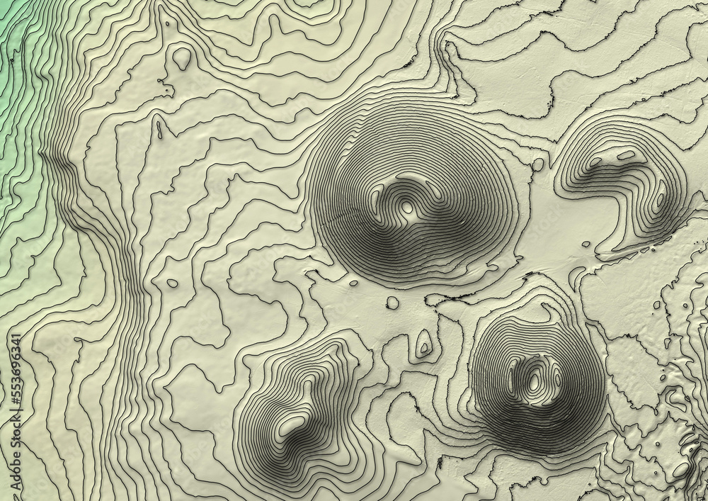 Concept de fond - Vue aérienne du relief d'une chaine de volcan - Rendu ...