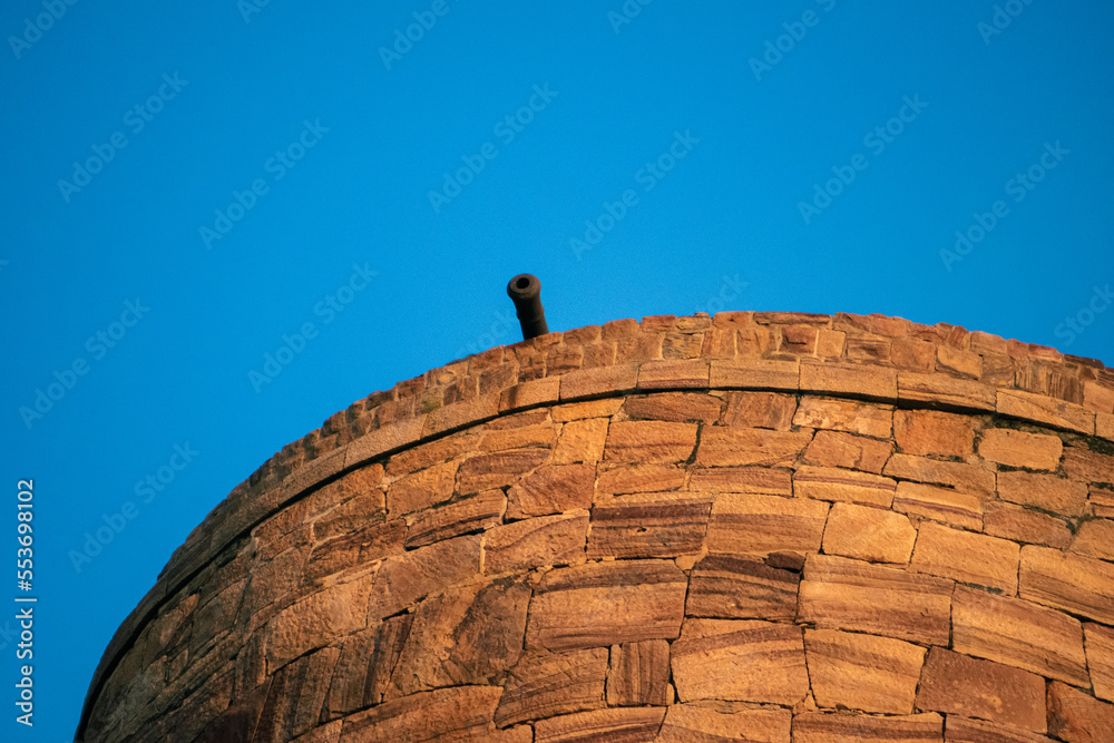 Badami fort built by Tipu sultan on hill top with cannon weapon used ...