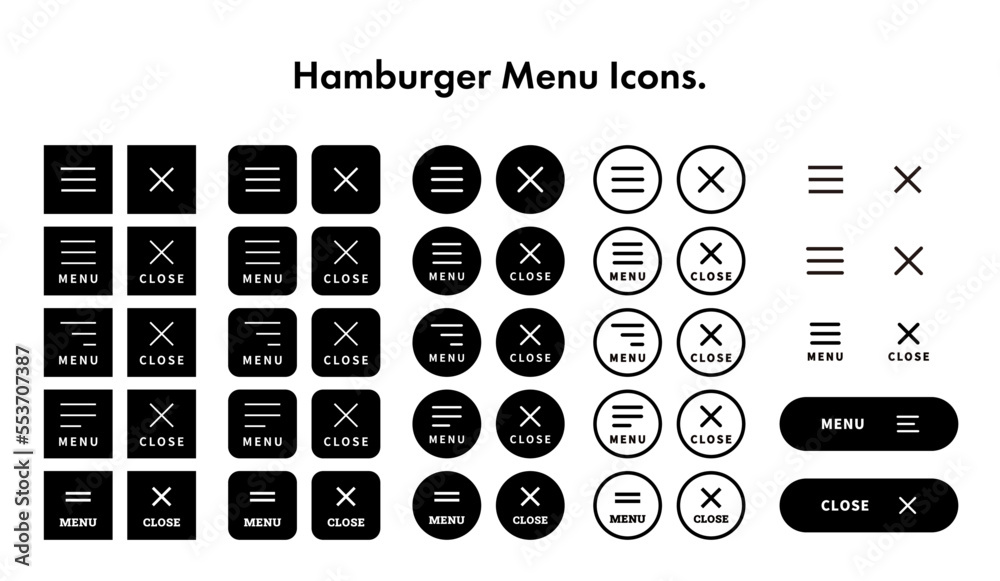 Set of Hamburger Menu Flat Icons. Website Navigation Icons for Mobile App and User Interface. UI ...