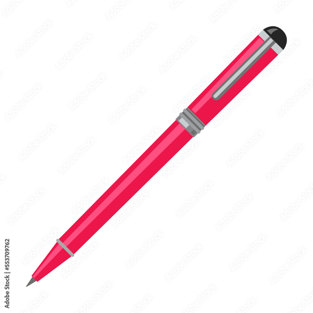 Modern metal pen cartoon illustration. Colorful writing materials for ...