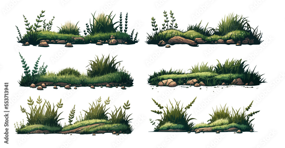 Set of cartoon vector grass Stock Vector | Adobe Stock