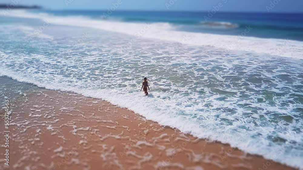 Vidéo Stock Asian woman feet walking barefoot beach at endless ocean ...