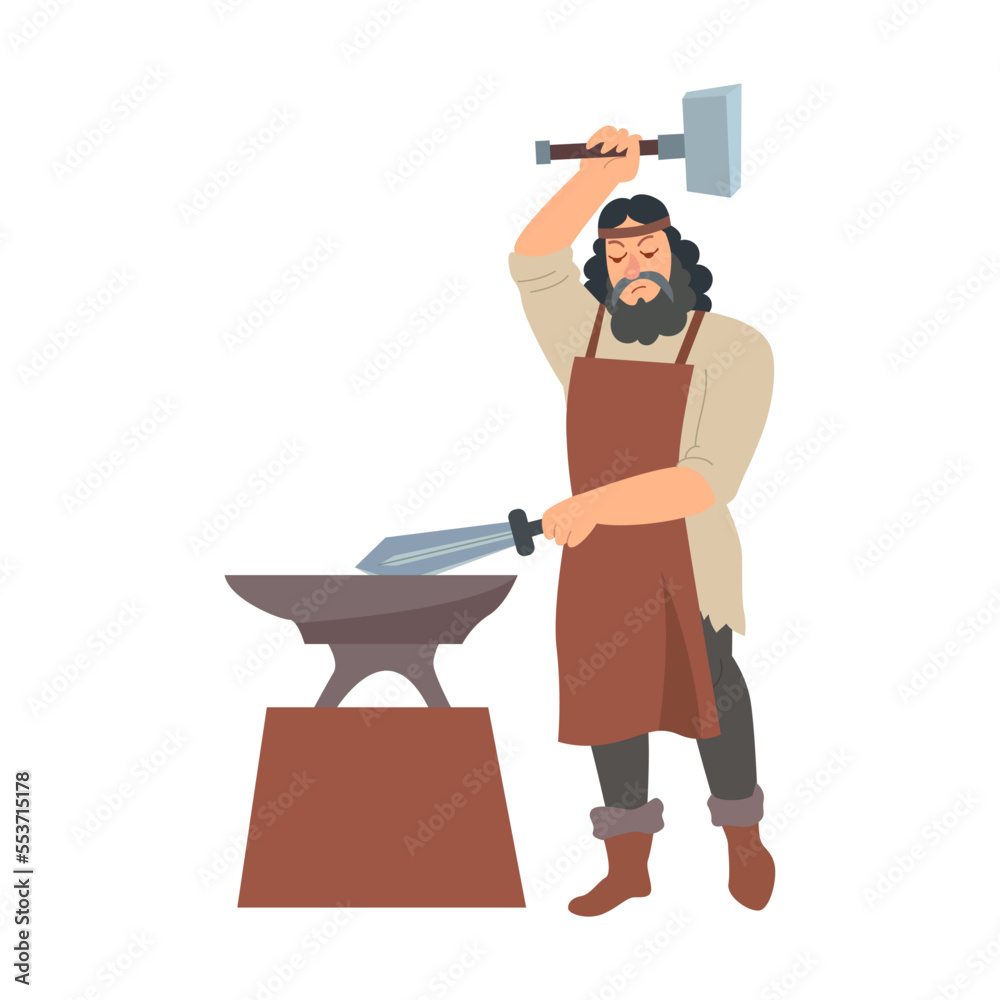 Medieval strong blacksmith cartoon illustration. Character of middle ...