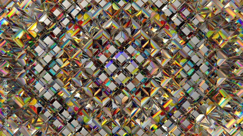 3d render, abstract background with colorful crystal glass texture ...