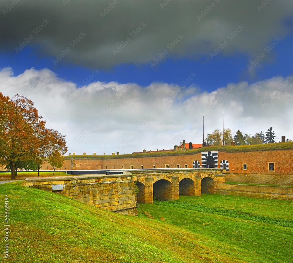 Entrance to the Terezin memorial, former concentration camp. Thousands ...