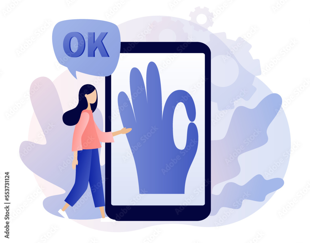 OK sign. Hand gesture Okay on smartphone screen. Communication gestures ...