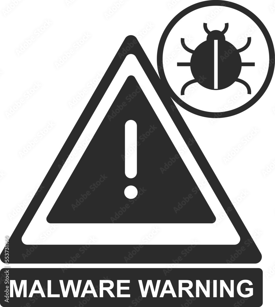 Warning malware icon, cyber attack warning black vector Stock Vector ...