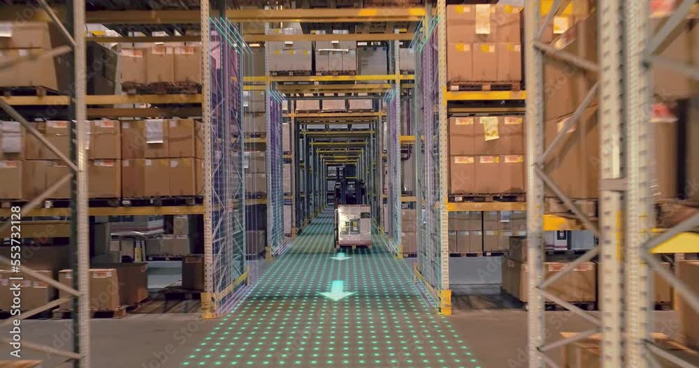 Futuristic concept of a modern warehouse. Visualization of a modern ...