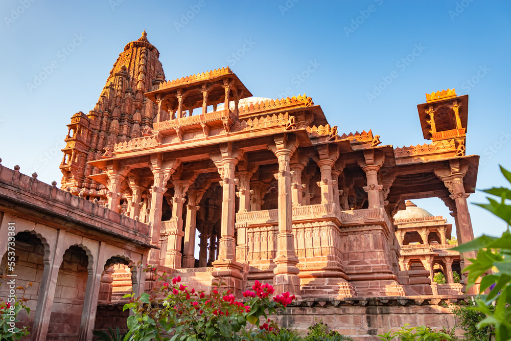 ancient hindu temple architecture with bright blue sky from unique ...