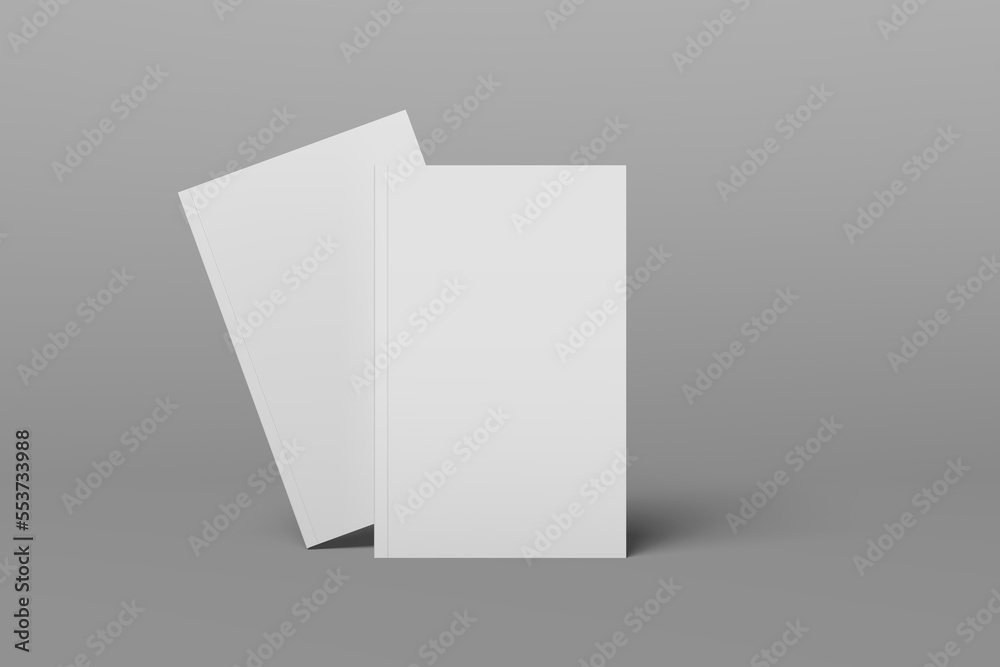 2 book models standing upright on a gray background. 3d realistic ...