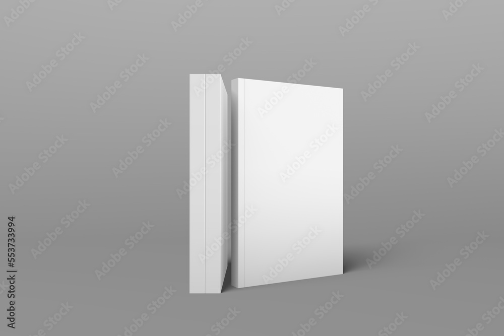 3 book models standing upright on a gray background. 3d realistic ...