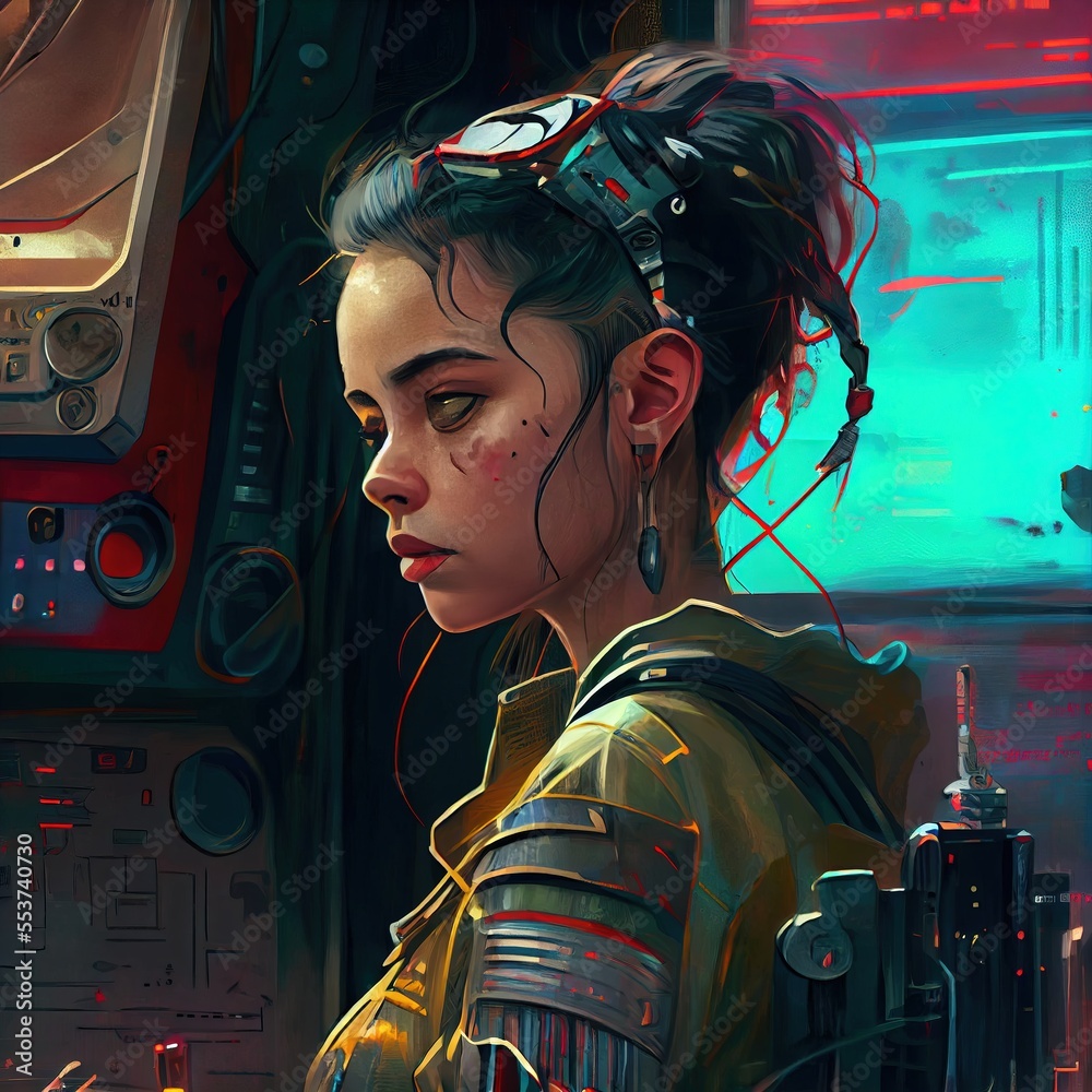 Portrait of a sci-fi cyberpunk girl. High-tech futuristic woman from ...